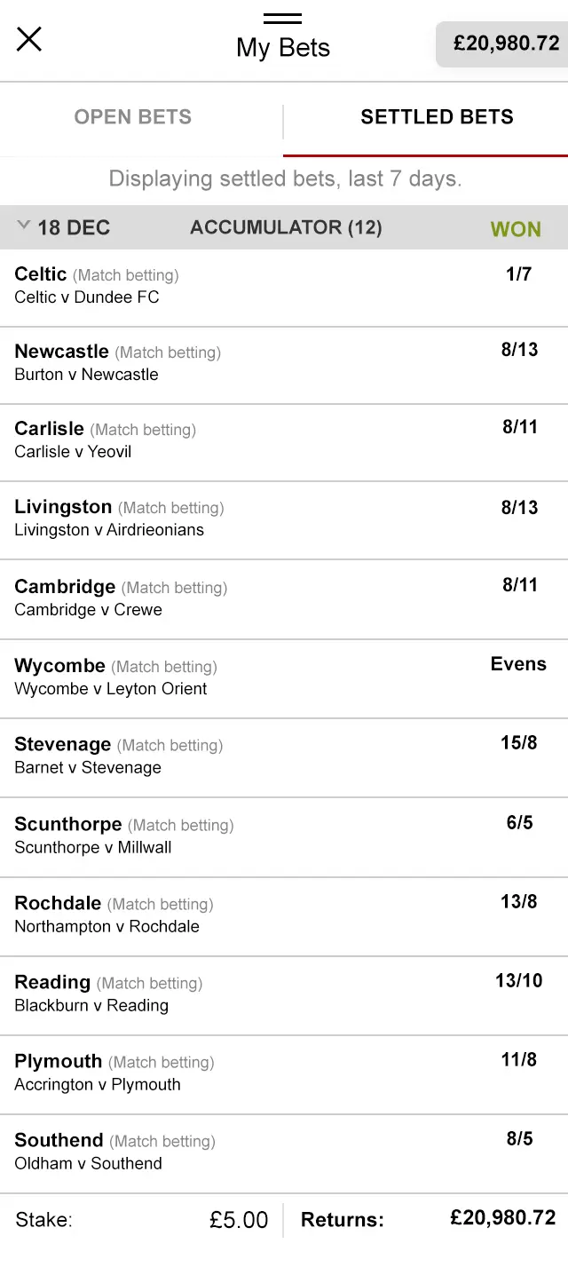 This sensational 12-fold football Acca took us for over £20k